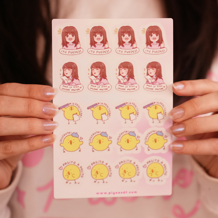 Lámina de stickers Piyo y pollito (¡Transparentes!) – Piyoasdf